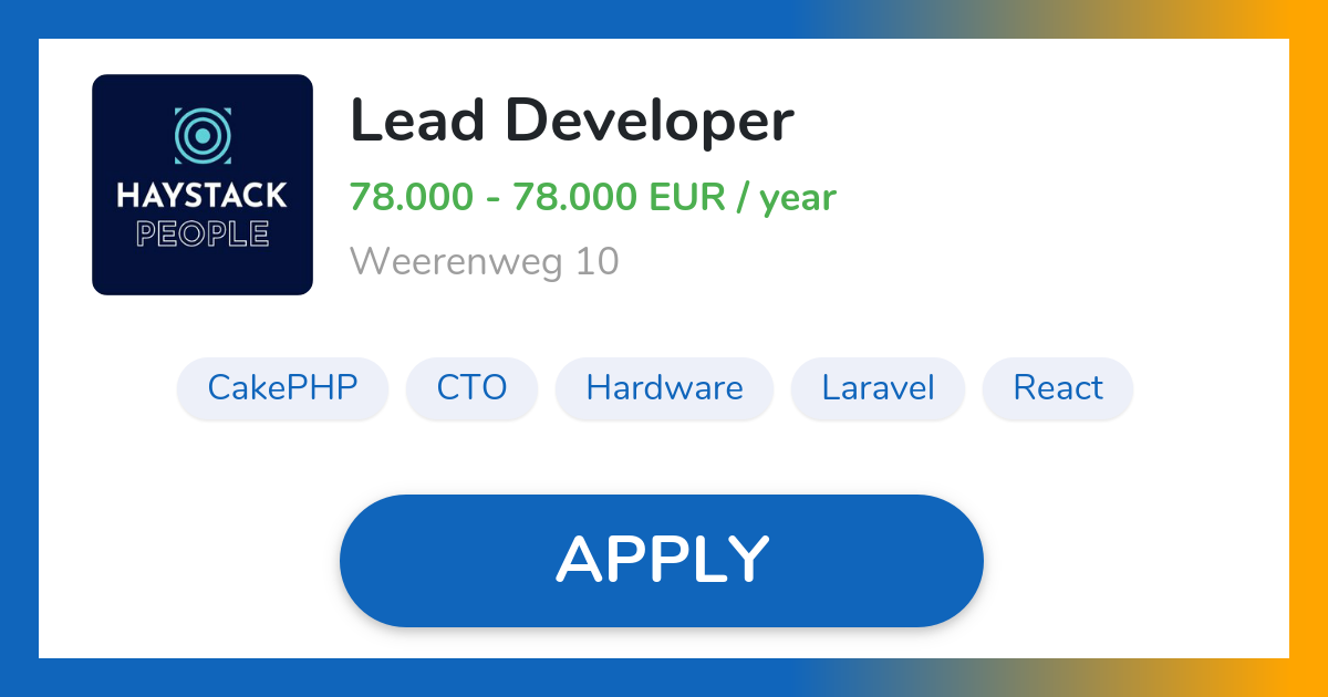 Lead Developer Job In Amsterdam Haystack People